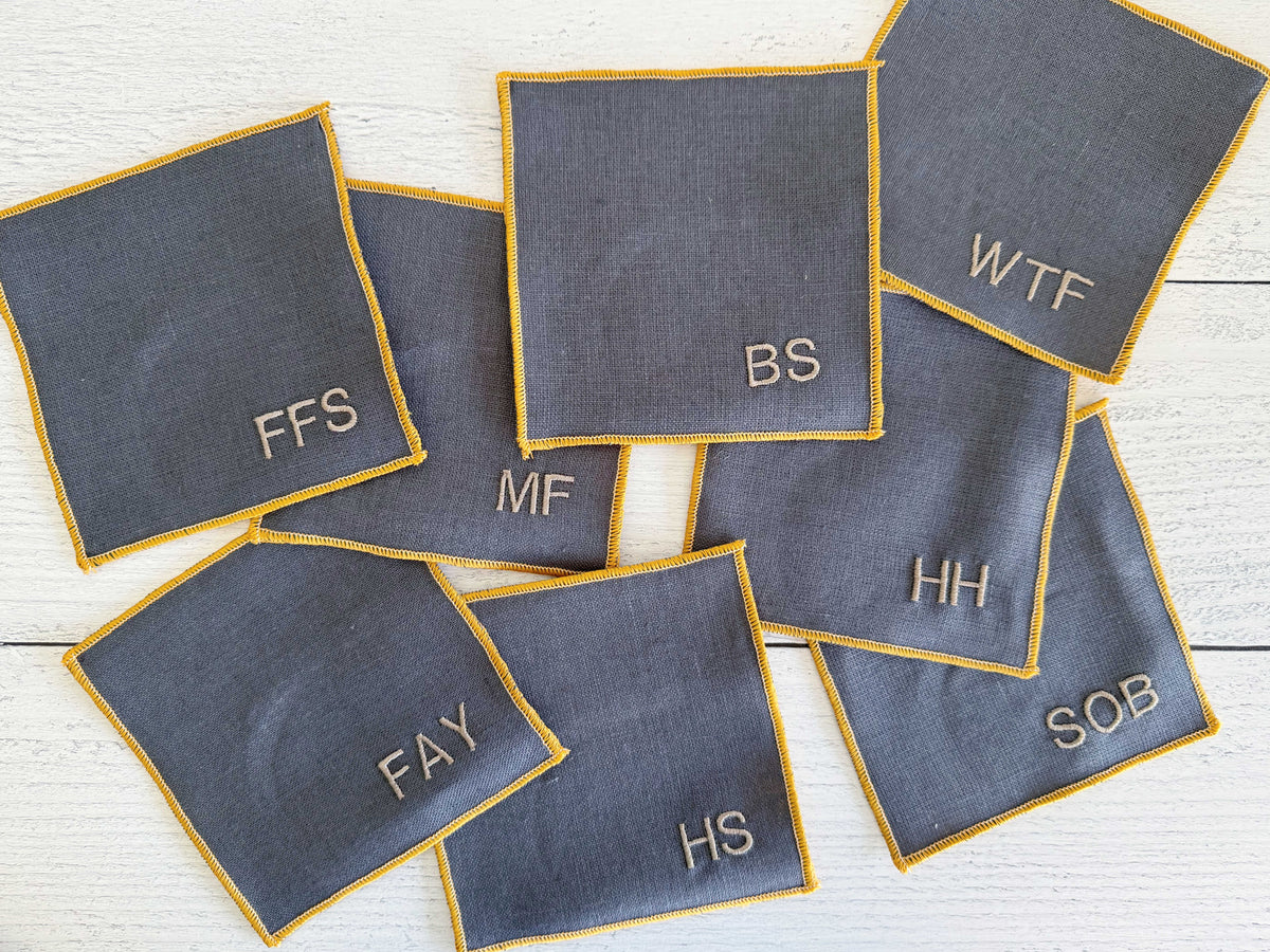 Sweary Cocktail Coasters in Grey Linen, set of eight — Kitchen Supply ...